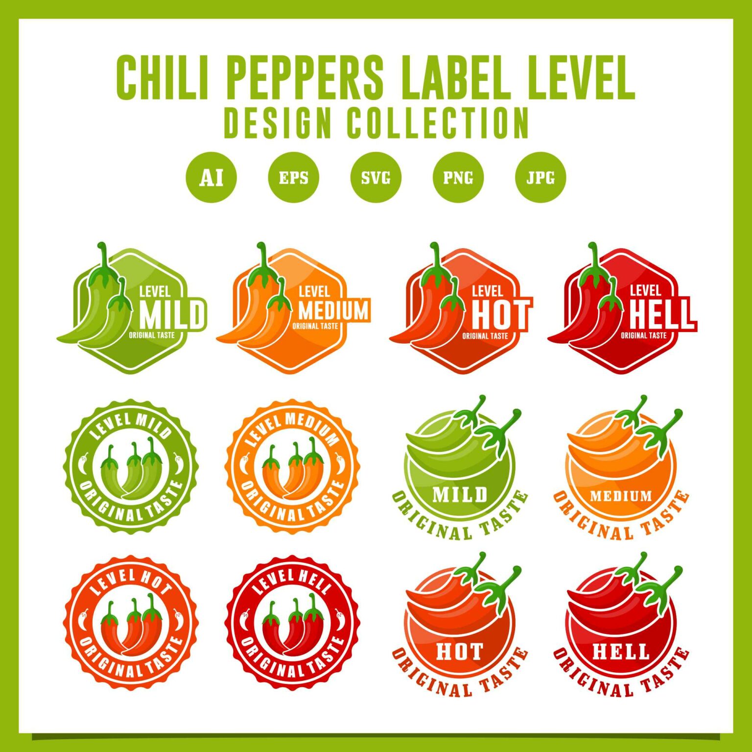 Set Chili peppers label logo design collection - $8 - MasterBundles