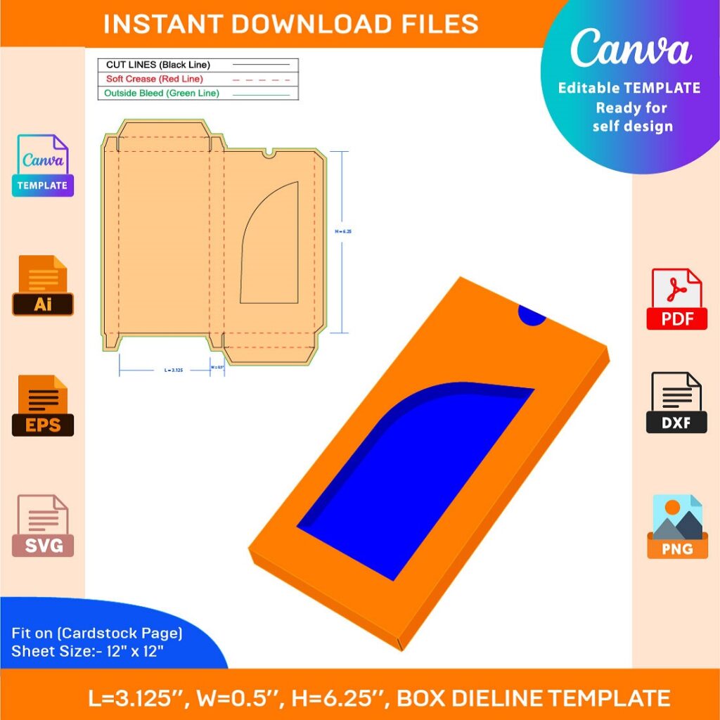 Chocolate Box, Dieline Template, SVG, EPS, PDF,DXF, Ai, PNG, JPEG ...