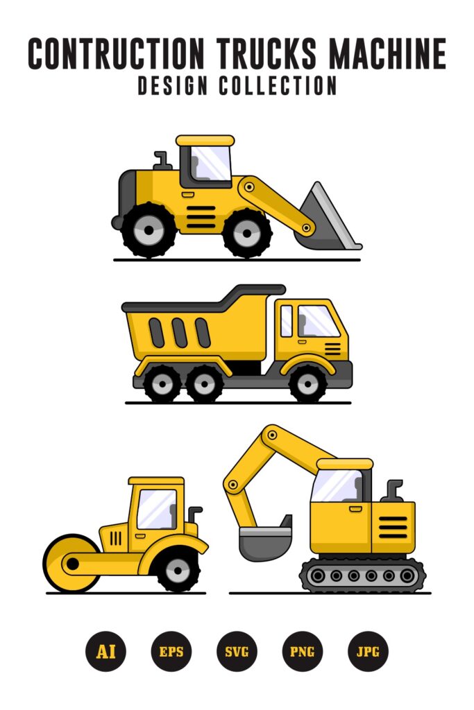 Set Contructions Trucks machine design illustration - $4 - MasterBundles