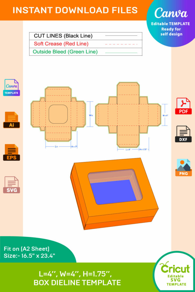 Cookie Box, Dieline Template, SVG, EPS, PDF, DXF, Ai, PNG, JPEG ...