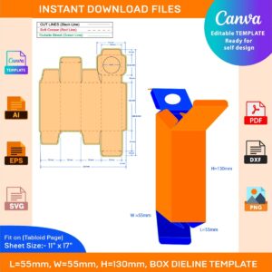 Cosmetic Tube Box Wide Dieline Template SVG, Ai, EPS, PDF, DXF, JPG ...