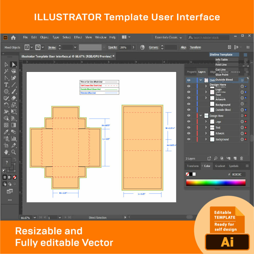 Customized Match Box, Dieline Template, SVG, EPS, PDF, DXF, Ai, PNG ...