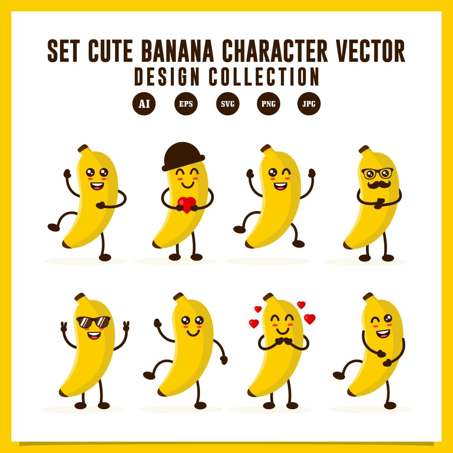 Set Cute Banana character design collection - $4 - MasterBundles