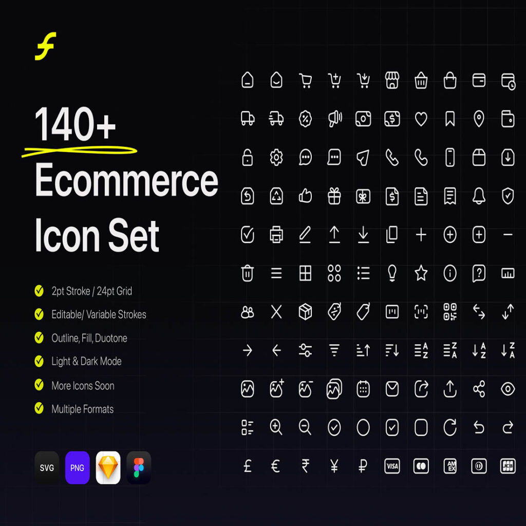 Ecommerce Icon Set (140+ Icons) - MasterBundles