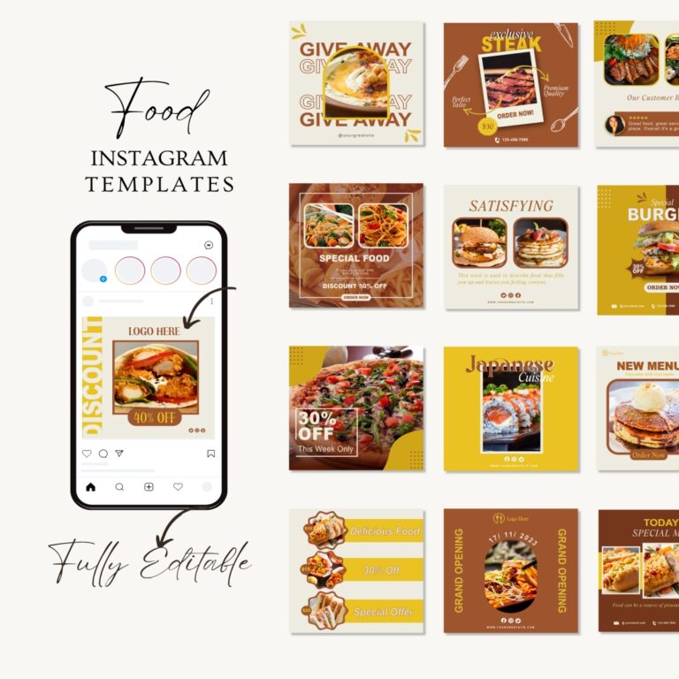 Ultimate Food instagram post bundle, food blogger post templates ...