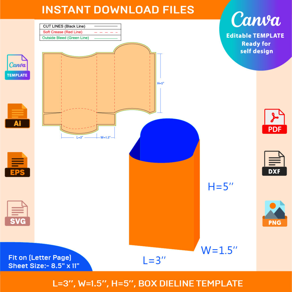 French Fry Box, Party Favor Box, Dieline Template SVG, Ai, EPS, PDF ...