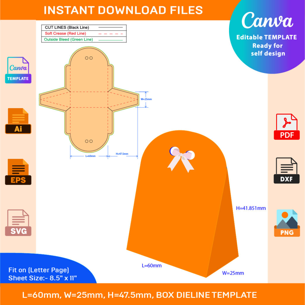 Gift Bag Party Favor Box Dieline Template AI, EPS, PDF, SVG, DXF, JPG ...