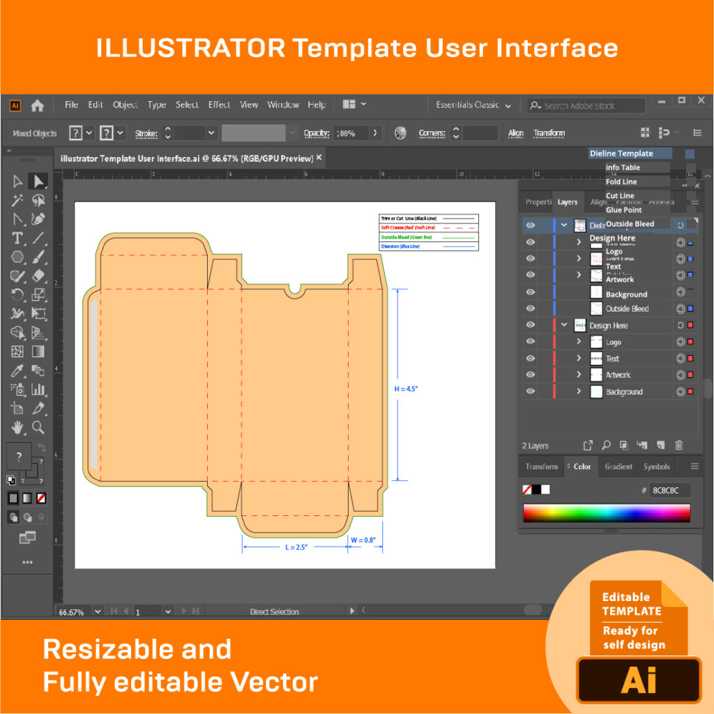 Gift Box, Rectangular Box, Dieline Template, SVG, EPS, PDF, Ai, PNG ...