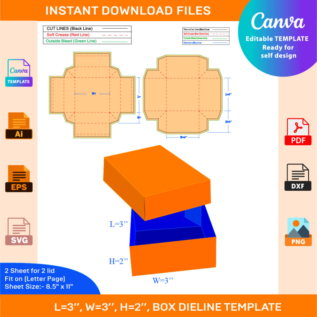 Gift Box Template, Rectangle Box Dieline Template, AI, EPS, DXF, SVG ...