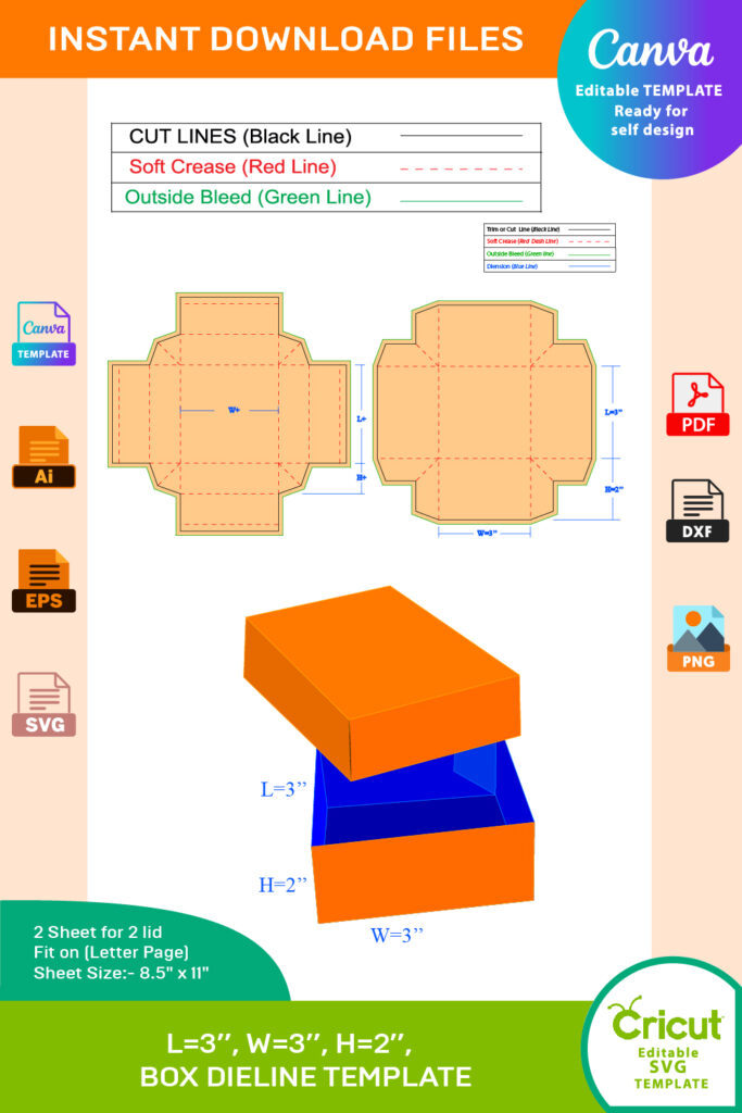 Gift Box Template, Rectangle Box Dieline Template, AI, EPS, DXF, SVG ...