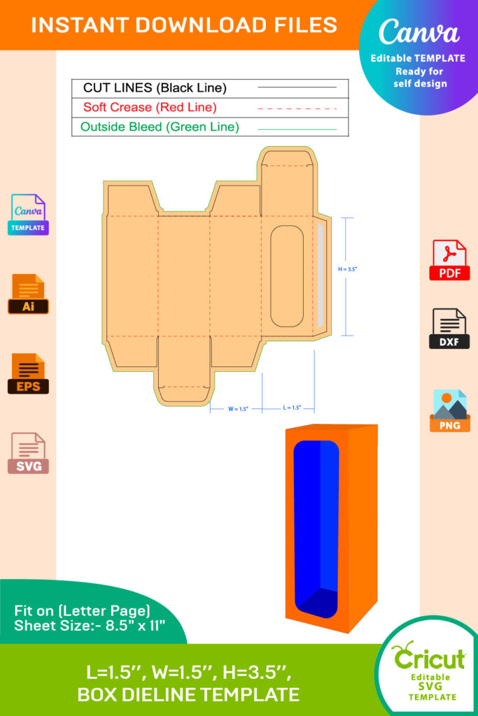 Gift Box With Window Dieline Template, SVG, EPS, PDF, Ai, PNG, JPEG - MasterBundles