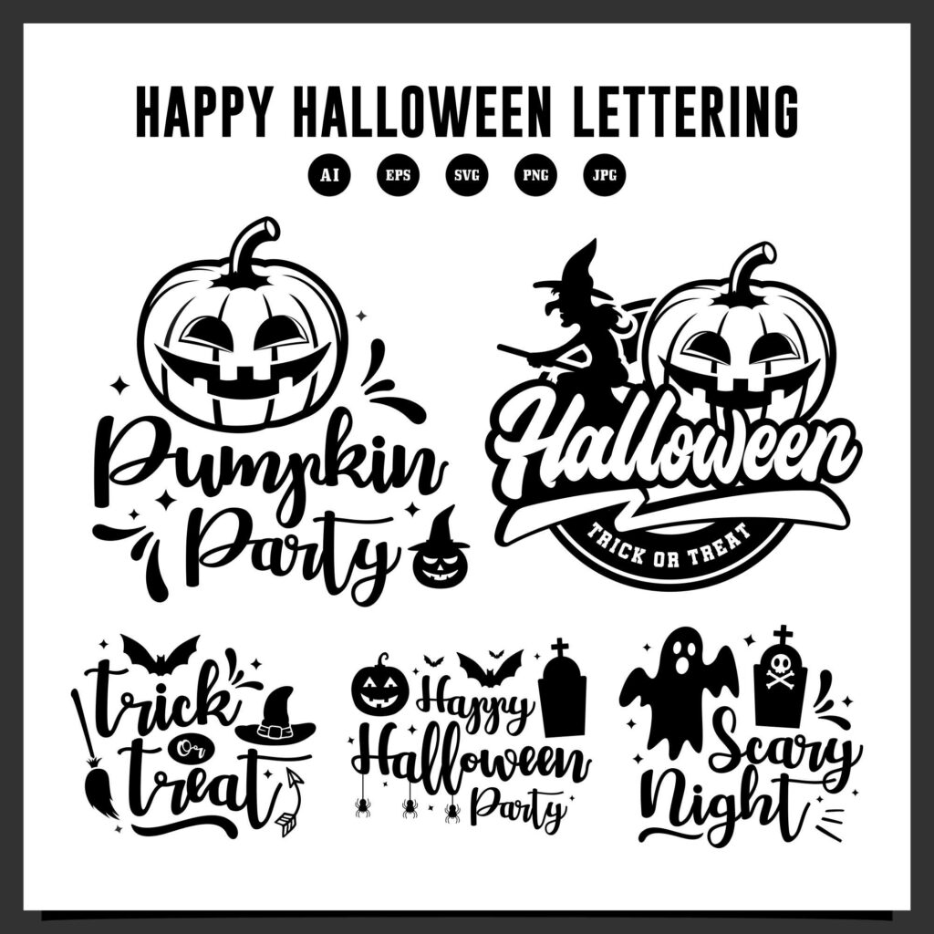 5 Happy halloween lettering design collection - $6 - MasterBundles