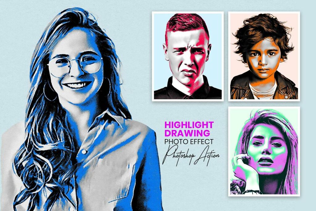 Highlight Drawing Photoshop Action - MasterBundles