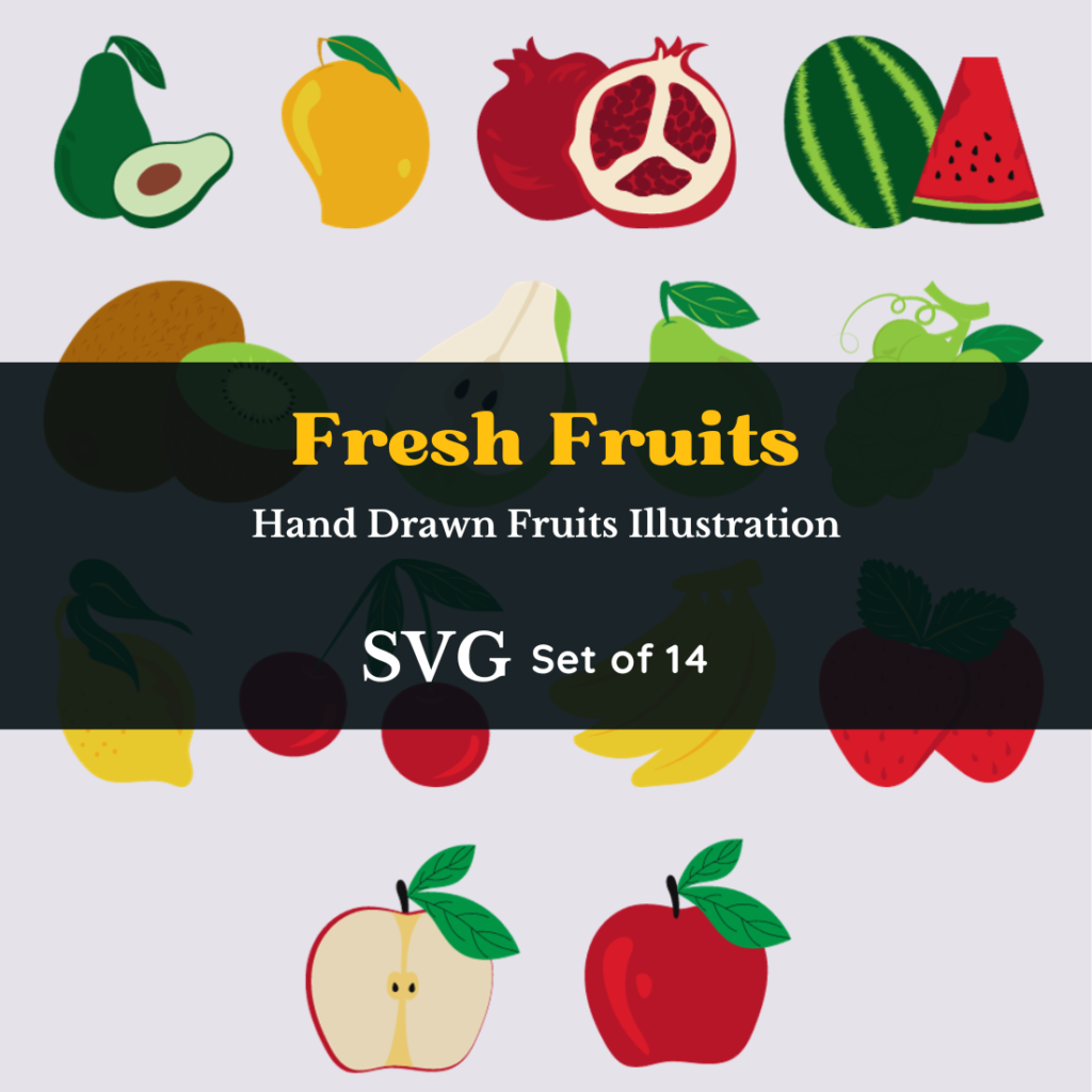 Set of 14 Vector Hand Drawn Fresh Organic Fruits Vector Graphics ...