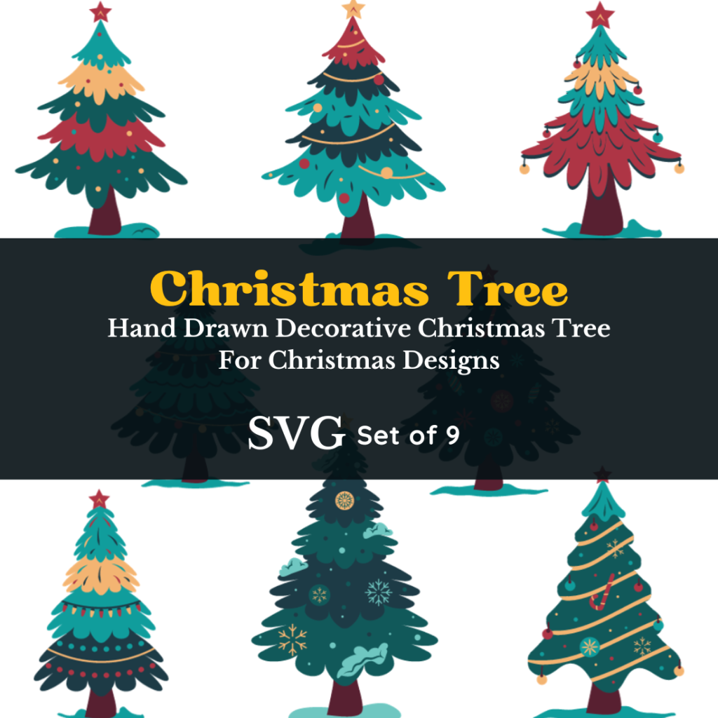 Set of 8 Decorative Hand Drawn Christmas Tree Collection - MasterBundles