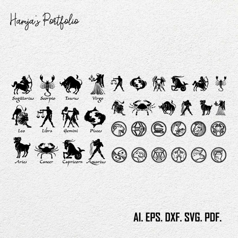 Zodiac Signs SVG Bundle, Horoscope SVG Bundle, Celestial Star Sign SVG ...