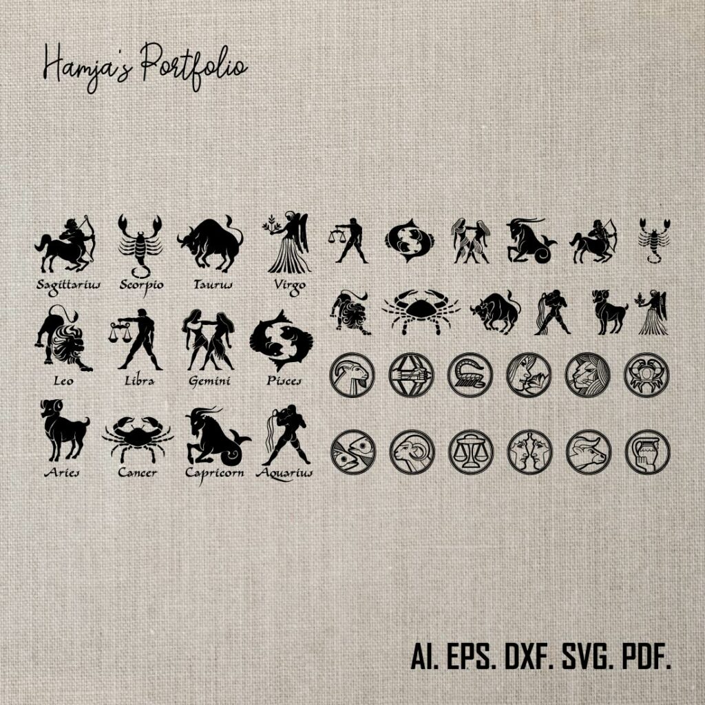 Zodiac Signs SVG Bundle, Horoscope SVG Bundle, Celestial Star Sign SVG ...