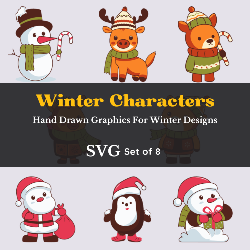 Set of 8 Winter Joyful Vector Characters Design Elements - MasterBundles