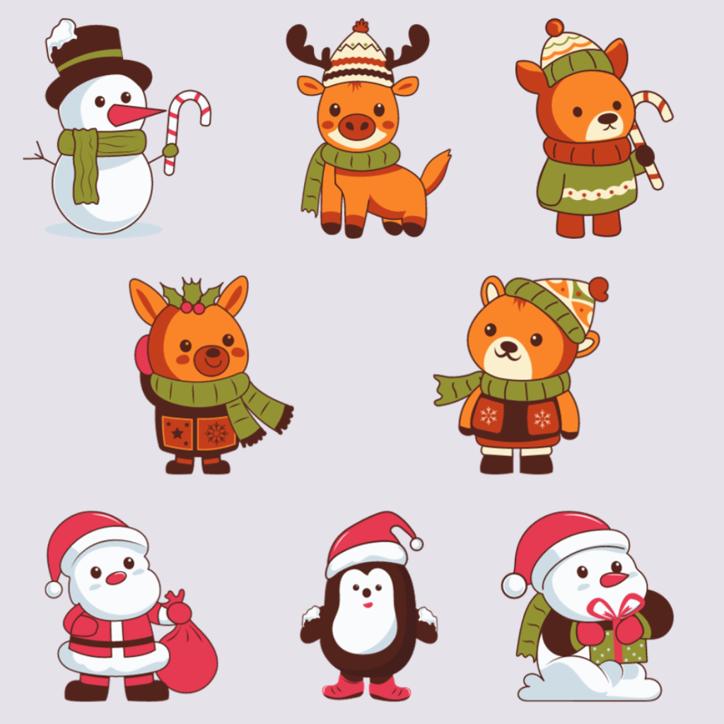 Set of 8 Winter Joyful Vector Characters Design Elements - MasterBundles