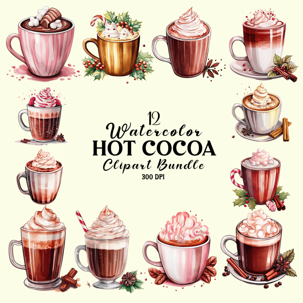 Watercolor Hot Cocoa Clipart Bundle - MasterBundles