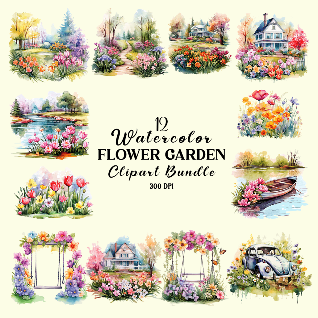 Watercolor Flower Garden Clipart Bundle - MasterBundles
