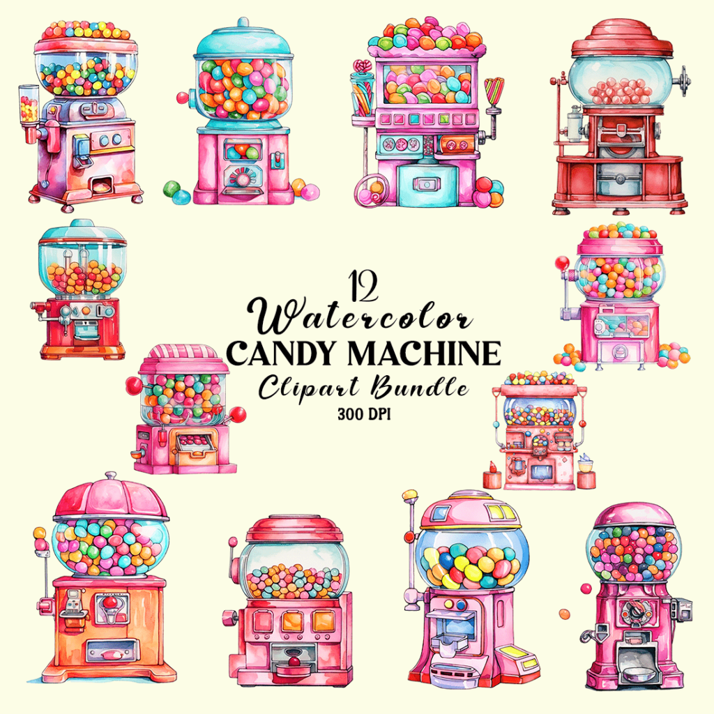 Watercolor Candy Machine Clipart Bundle - MasterBundles