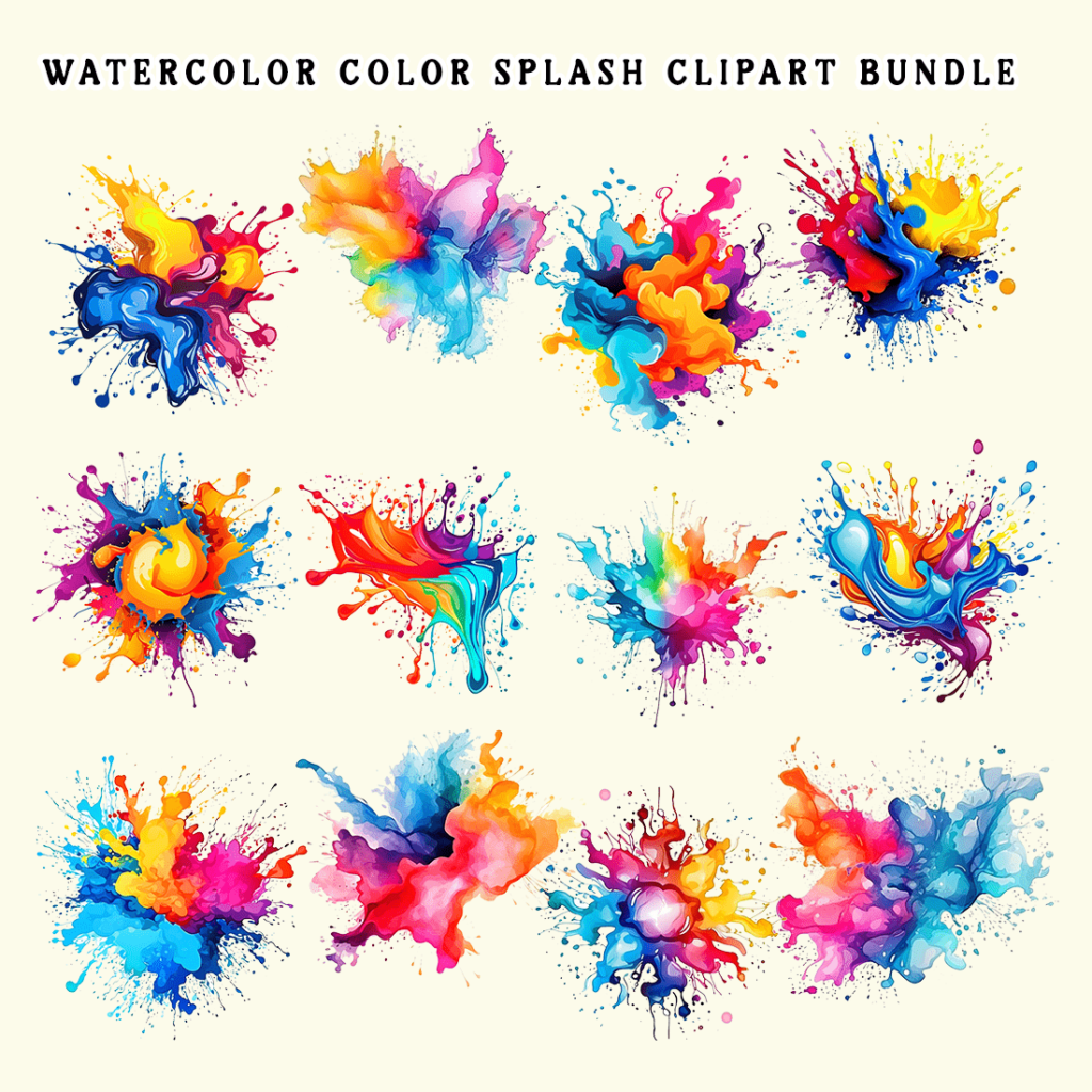 Watercolor Color Splash Clipart Bundle - MasterBundles