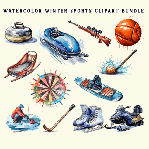 Watercolor Winter Sports Clipart Bundle - MasterBundles
