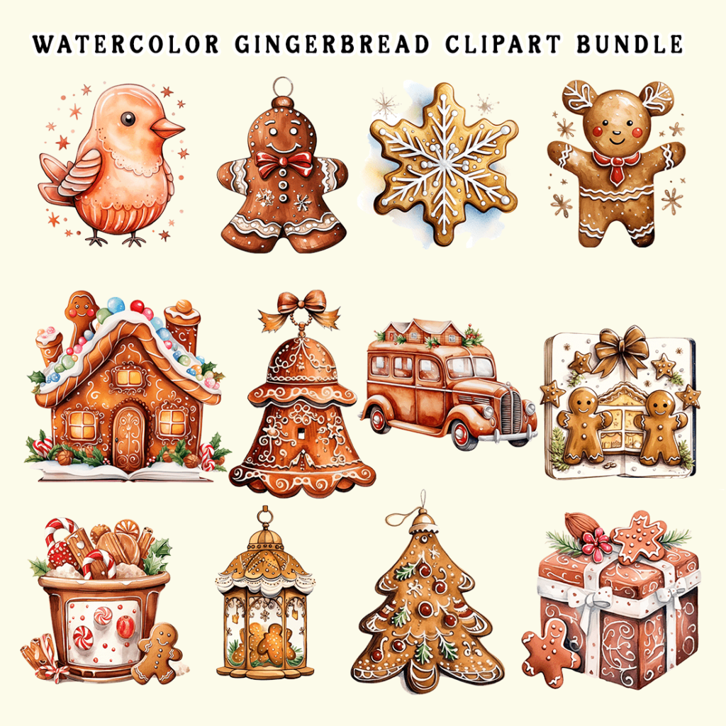 Watercolor Gingerbread Clipart Bundle - MasterBundles