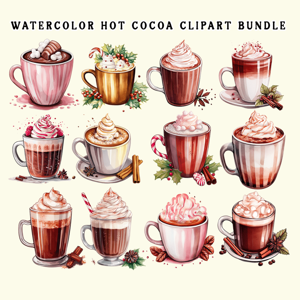 Watercolor Hot Cocoa Clipart Bundle - MasterBundles