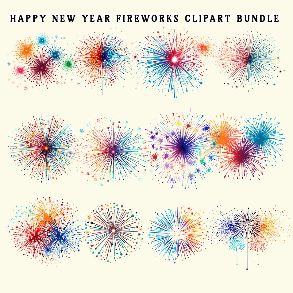 Happy New Year Fireworks Clipart Bundle - MasterBundles