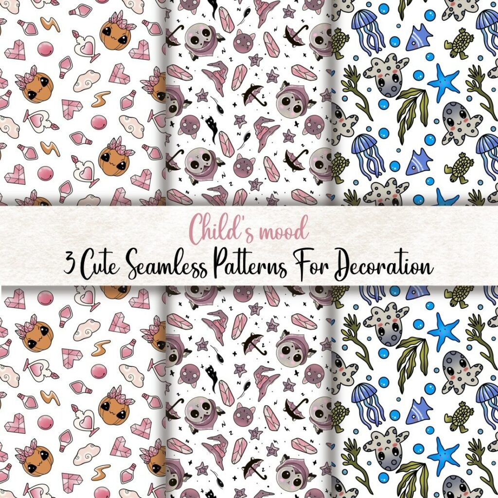 Child’s mood 3 cute seamless patterns for decoration - MasterBundles