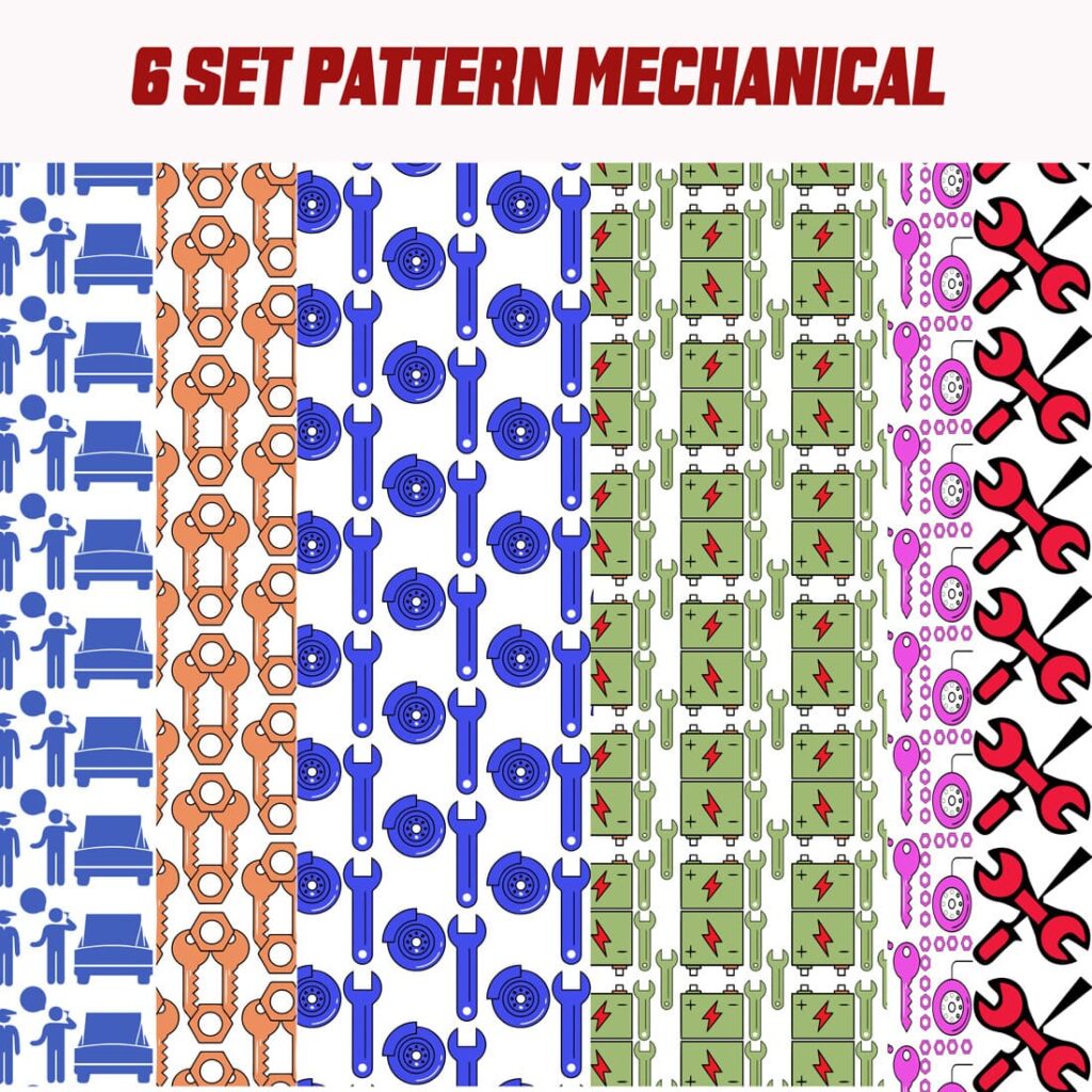 6 Sets of mechanical patterns in EPS, SVG and JPG files - MasterBundles