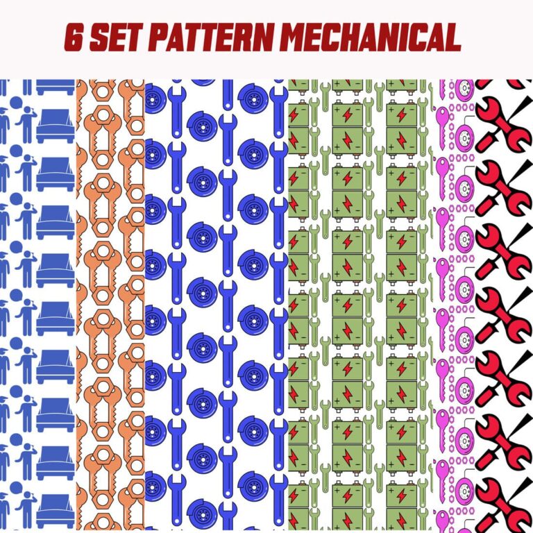 6 Sets of mechanical patterns in EPS, SVG and JPG files - MasterBundles