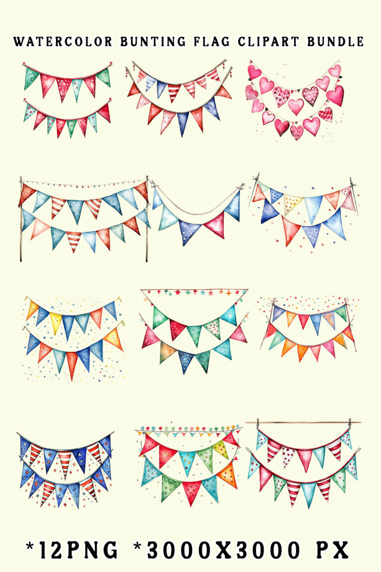 Watercolor Bunting Flag Clipart Bundle - MasterBundles