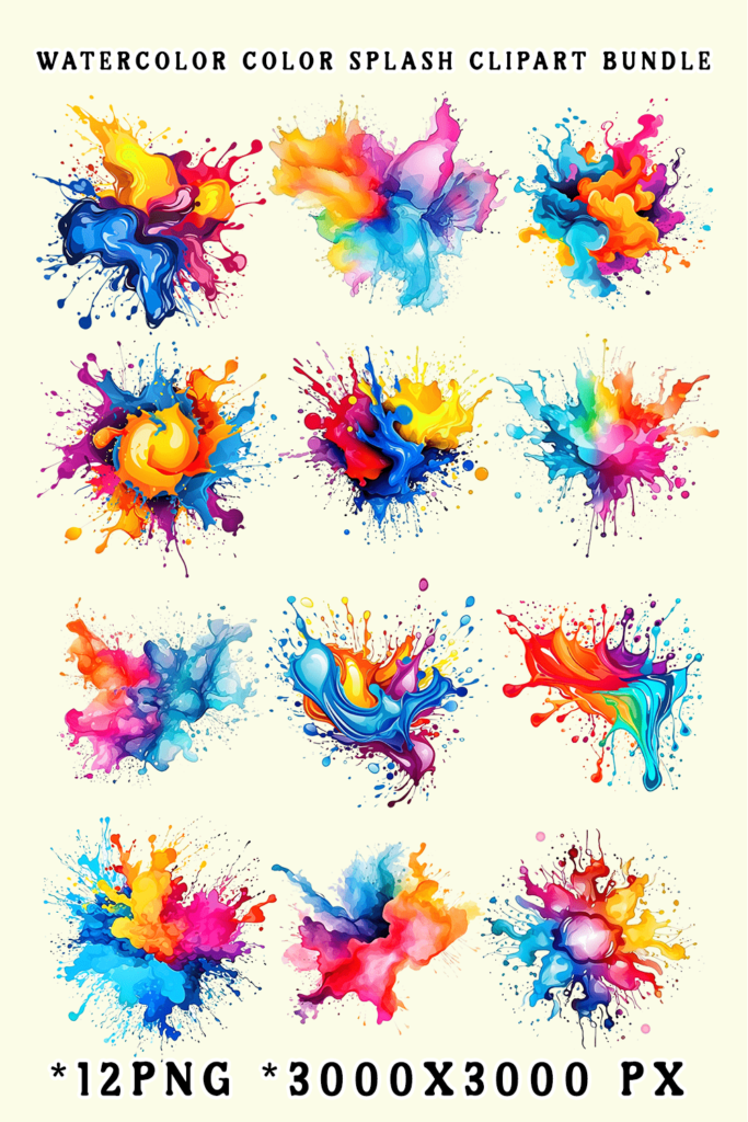 Watercolor Color Splash Clipart Bundle - MasterBundles