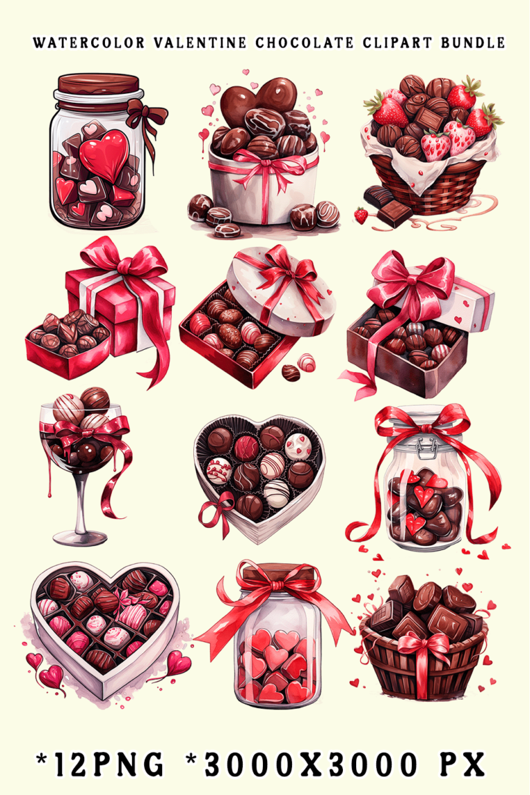 Watercolor Valentine Chocolate Clipart Bundle - MasterBundles