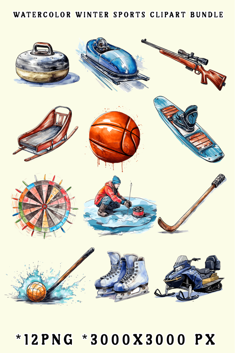 Watercolor Winter Sports Clipart Bundle - MasterBundles
