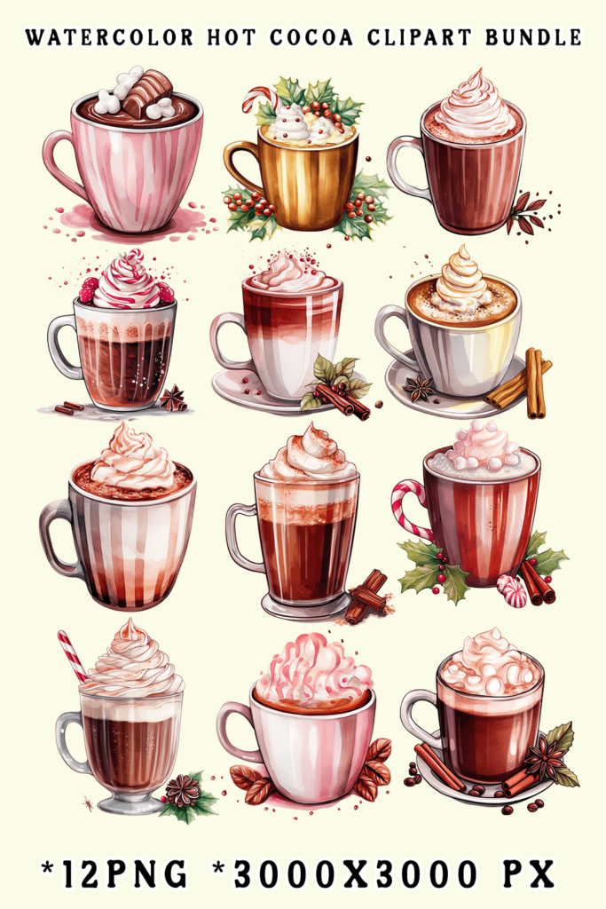 Watercolor Hot Cocoa Clipart Bundle - MasterBundles