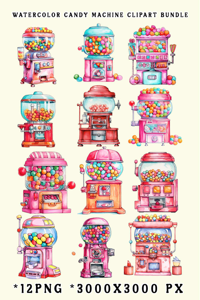 Watercolor Candy Machine Clipart Bundle - MasterBundles