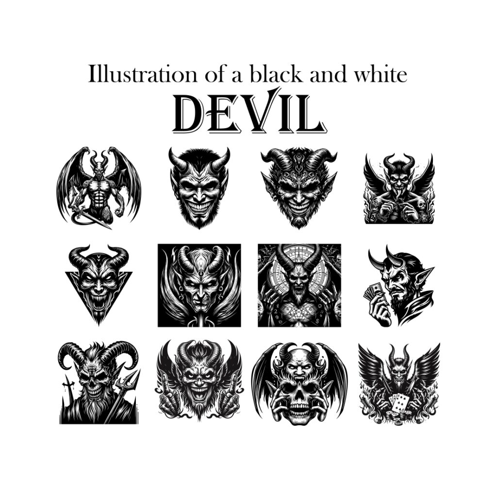 12 Illustration of a black and white devil - only 5$ - MasterBundles