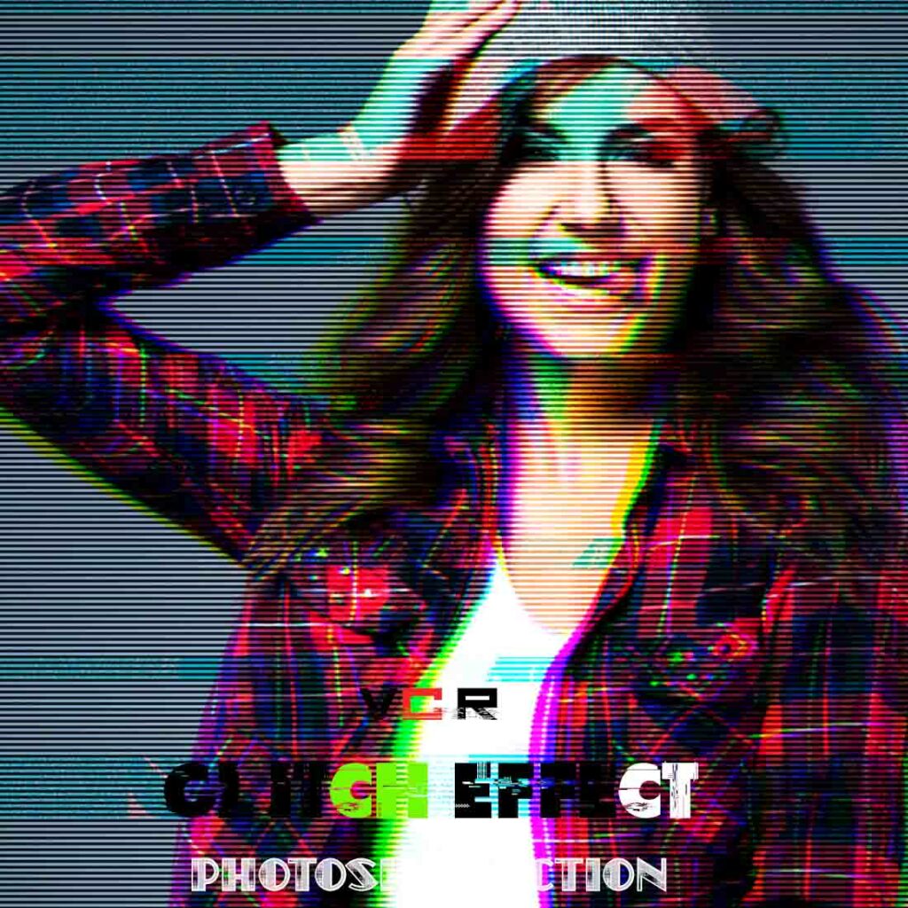 VCR Glitch Effect Photoshop Action - MasterBundles