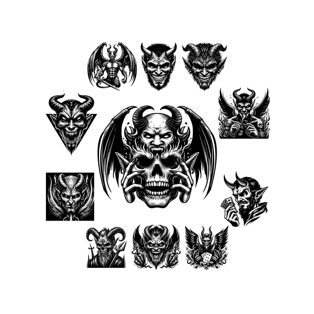 12 Illustration of a black and white devil - only 5$ - MasterBundles