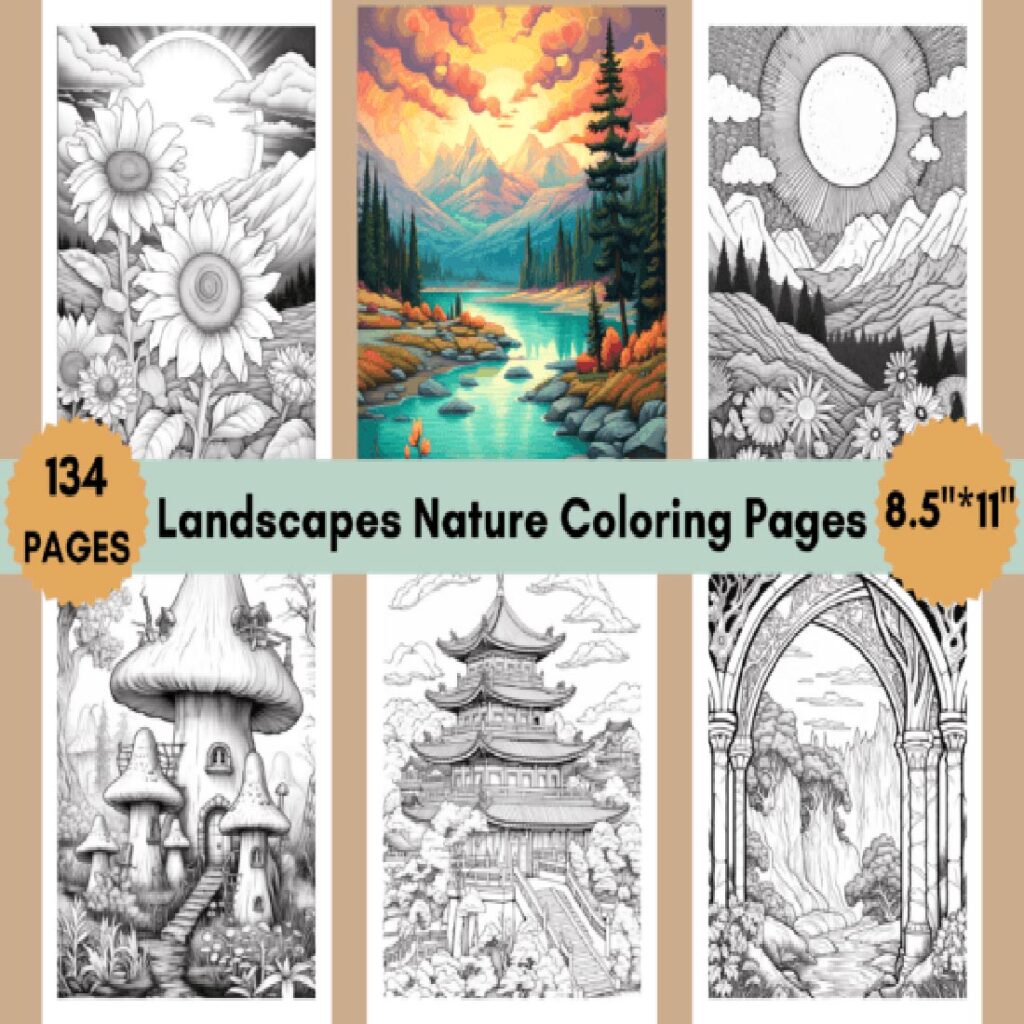 134 Relaxing Landscapes Coloring Pages - MasterBundles