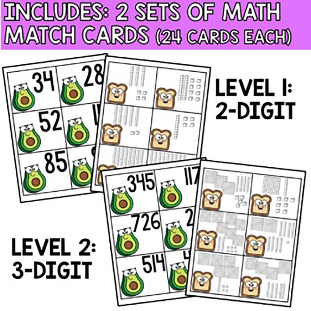 Place Value Memory Match Math Game Center Activity - MasterBundles