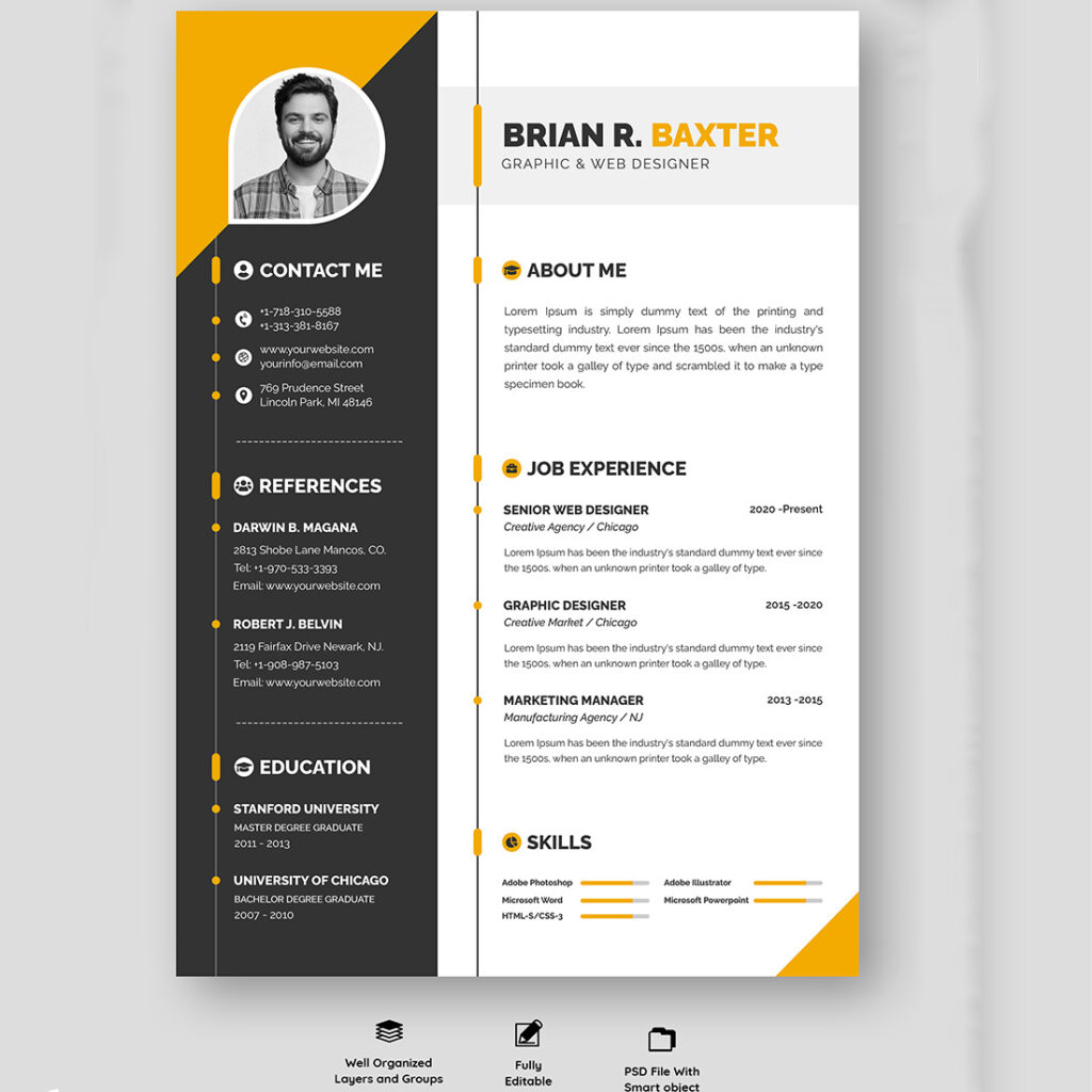 Free Resume CV Template – MasterBundles