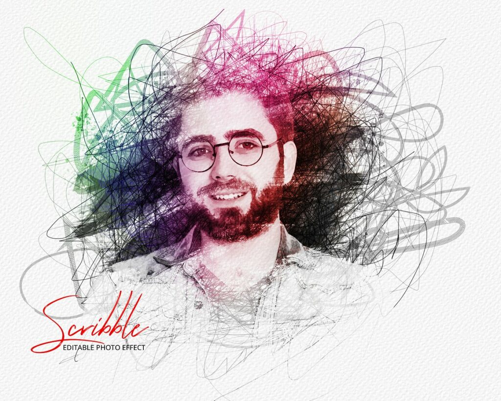 Colorful Photo Effect Scribble Art - MasterBundles