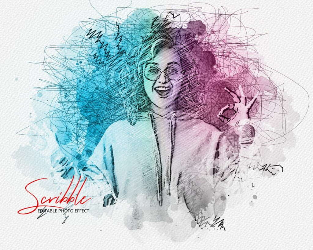 Colorful Photo Effect Scribble Art - MasterBundles