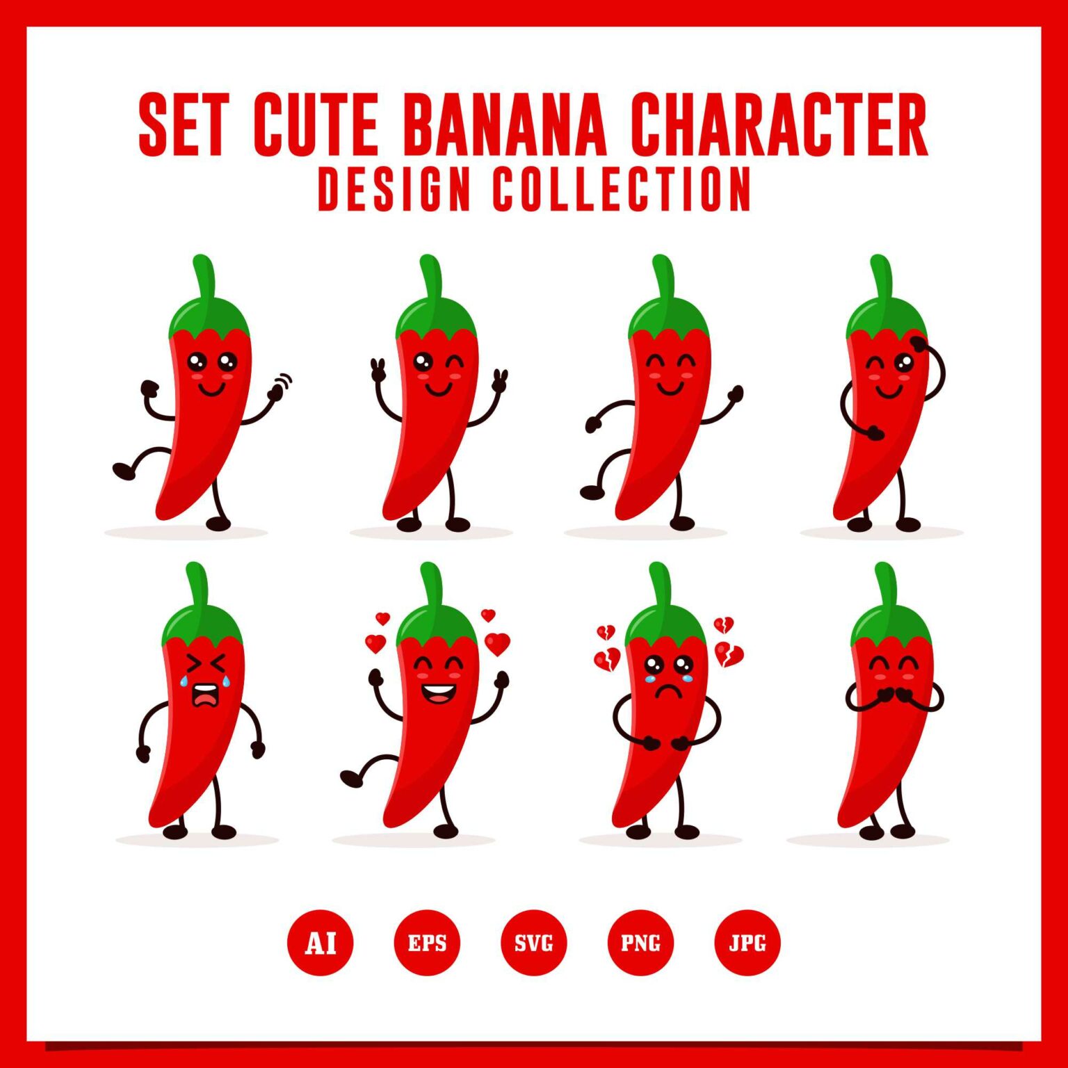 Set cute chili charater vector illustration - $4 - MasterBundles