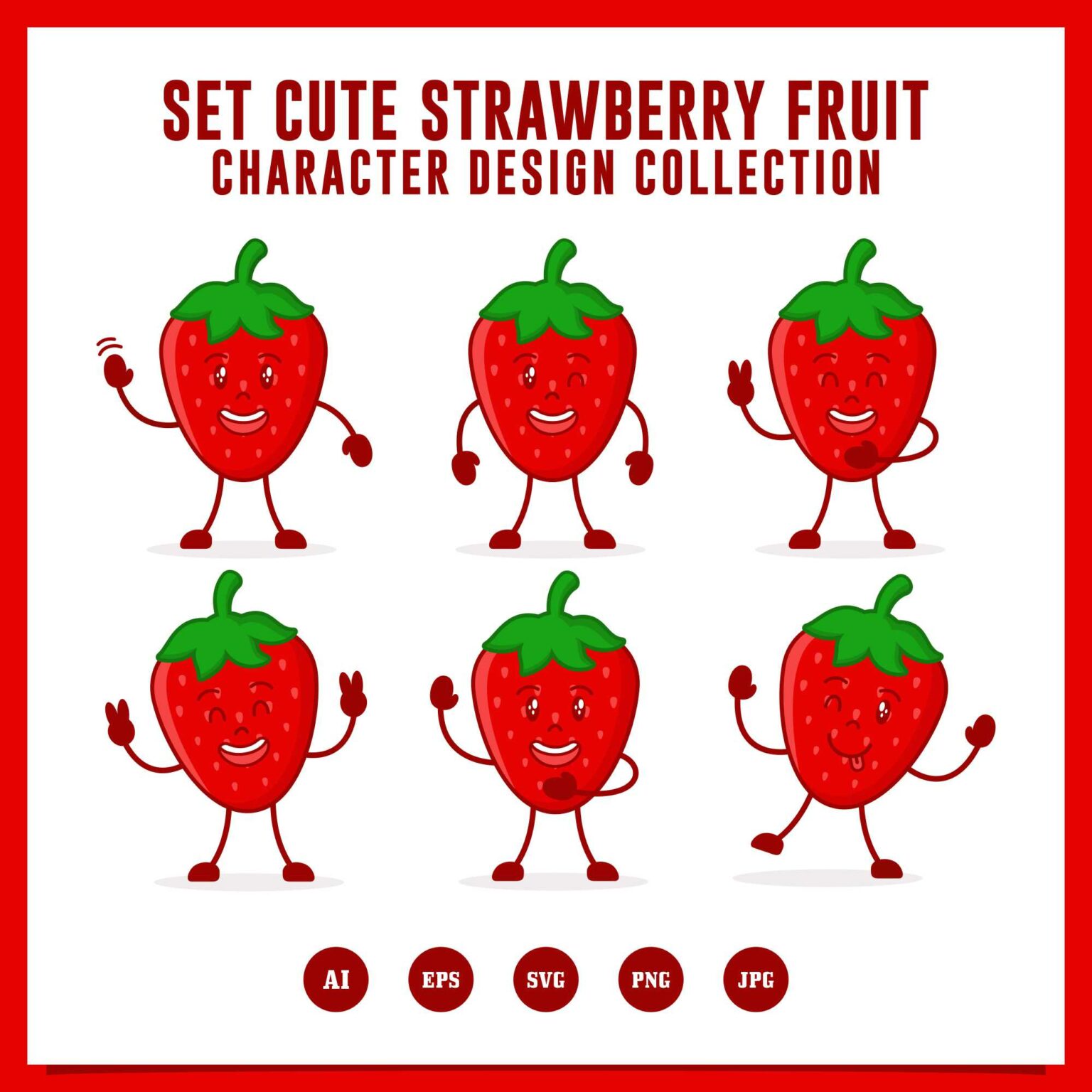 Set cute strawberry character design collection - $4 - MasterBundles